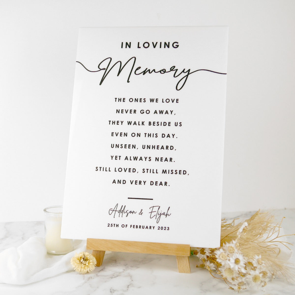 Loving Memory A3 Printed Acrylic Wedding Sign | Personalised Favours