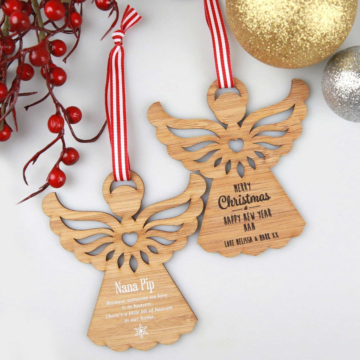 Printed Bamboo Christmas Angel Tree Decoration | Personalised Favours