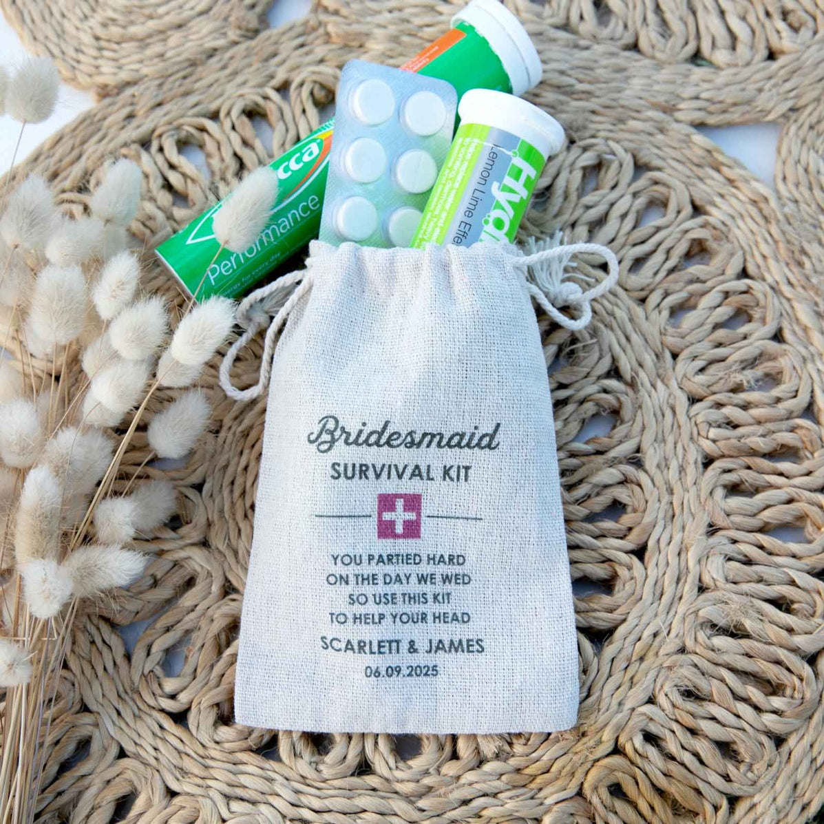 Printed Wedding Bridal Party Hangover Kit | Personalised Favours ...