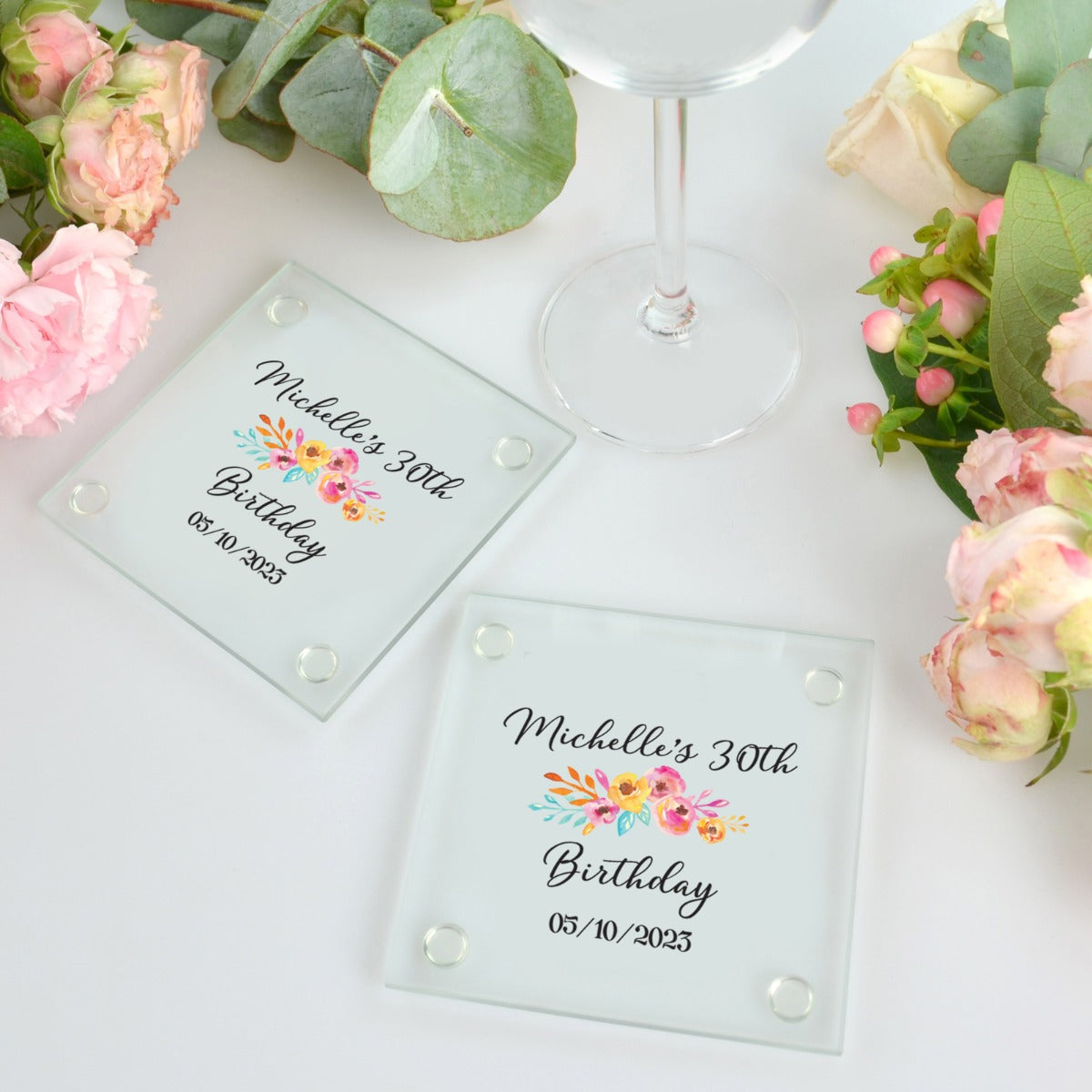 Colour Printed Birthday Glass Coasters Favours | Personalised Favours