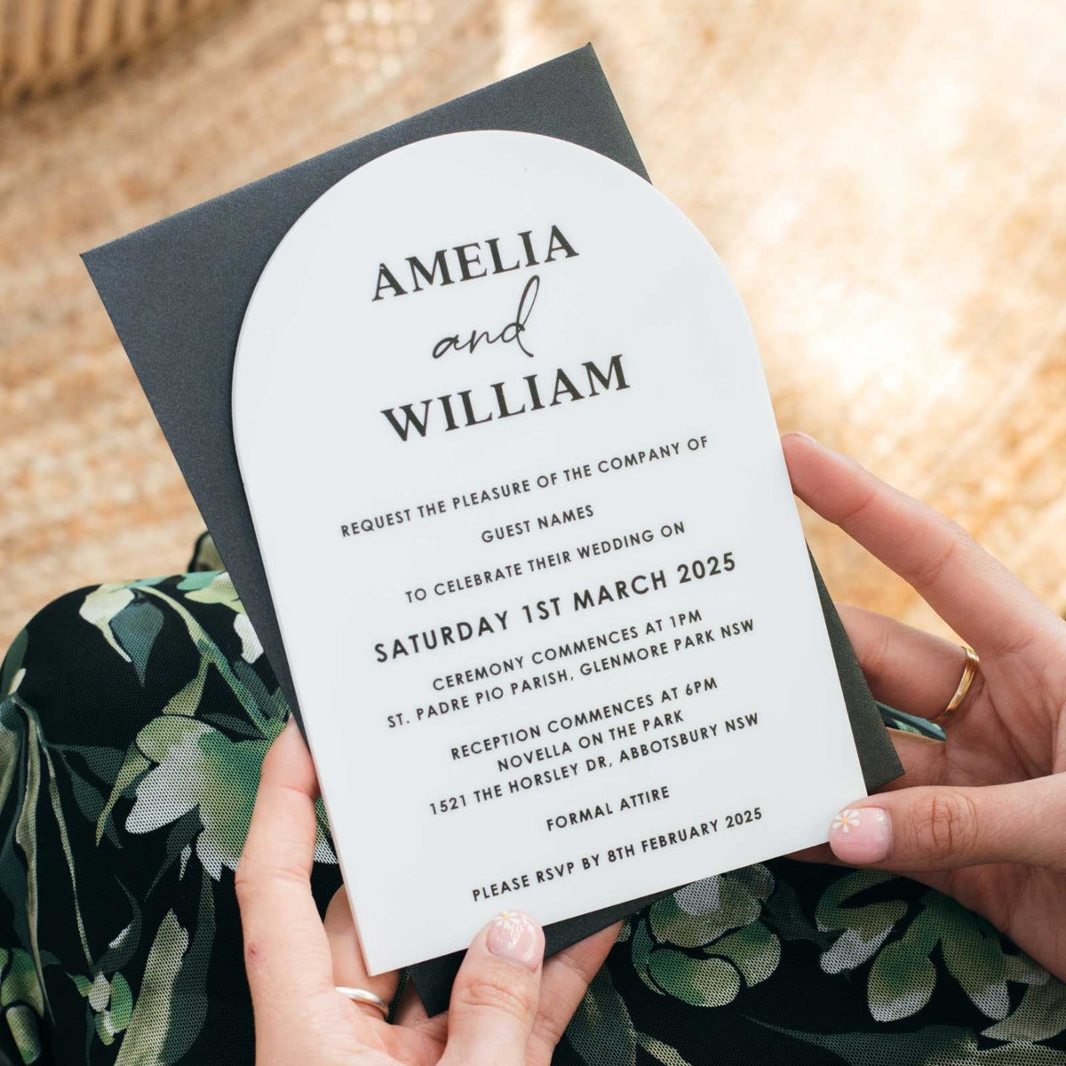Wedding Printed White Arch Acrylic Wedding Invitation | Personalised ...