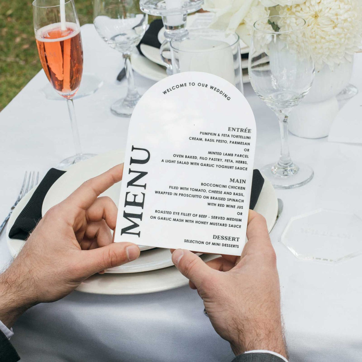 Wedding Printed White Acrylic Arch Menu | Personalised Favours