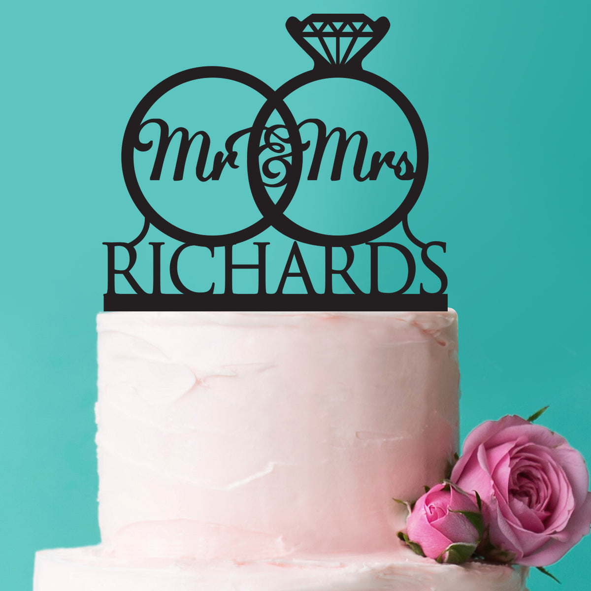 Wedding Rings Mr & Mrs Acrylic Cake Topper | Personalised Favours
