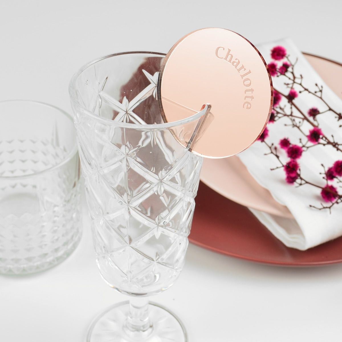 Rose Gold Place Cards for Glassware | Personalised Favours