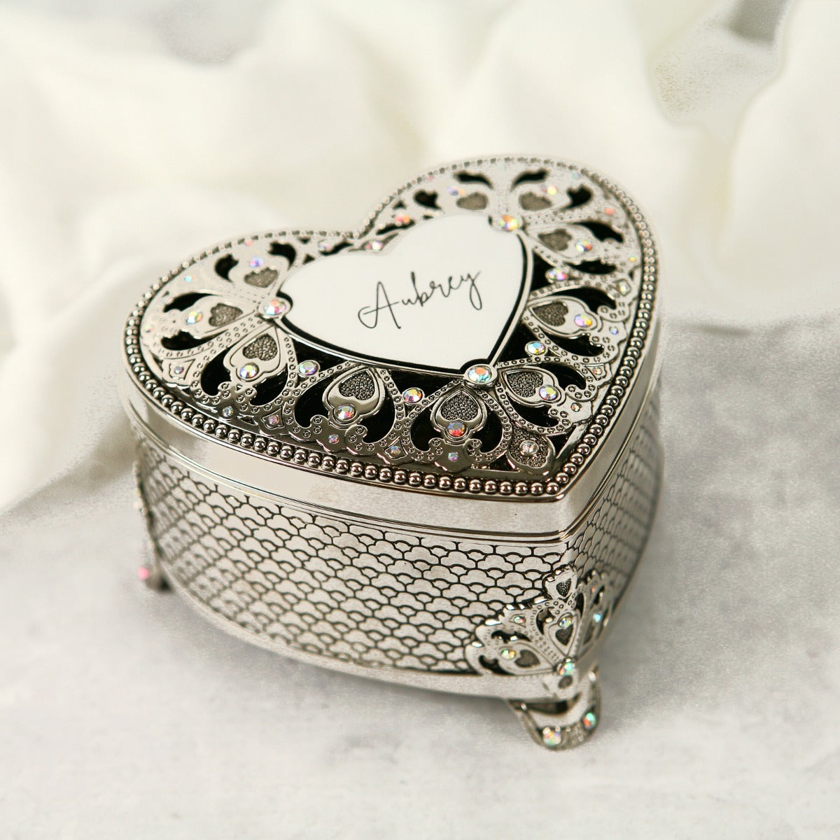 Engraved Silver Heart Jewellery Keepsake Box | Personalised Favours