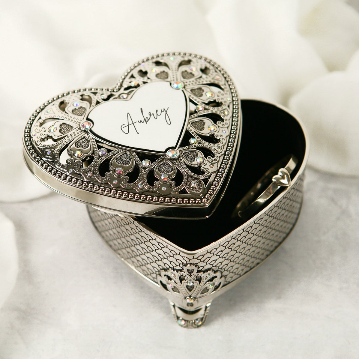 Engraved Silver Heart Jewellery Keepsake Box | Personalised Favours