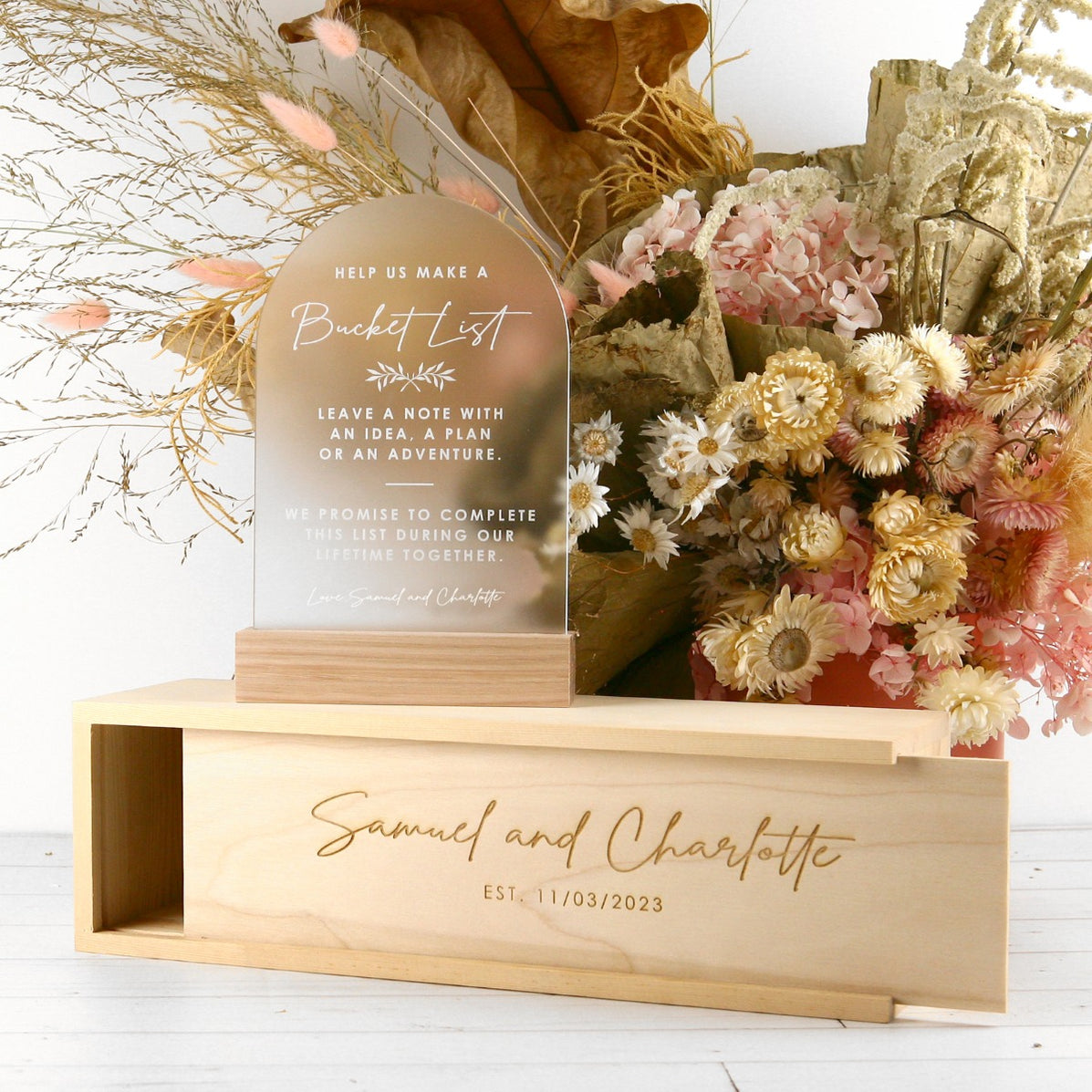 Wedding Bucket List Sign with Wooden Keepsake Box | Personalised ...
