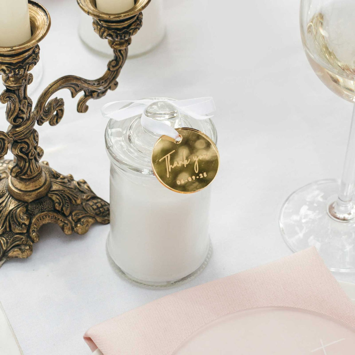 Wedding Engraved Gold Gift Tag & French Tipped Candle | Personalised ...