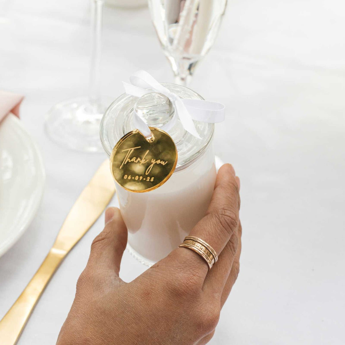 Wedding Engraved Gold Gift Tag & French Tipped Candle | Personalised ...