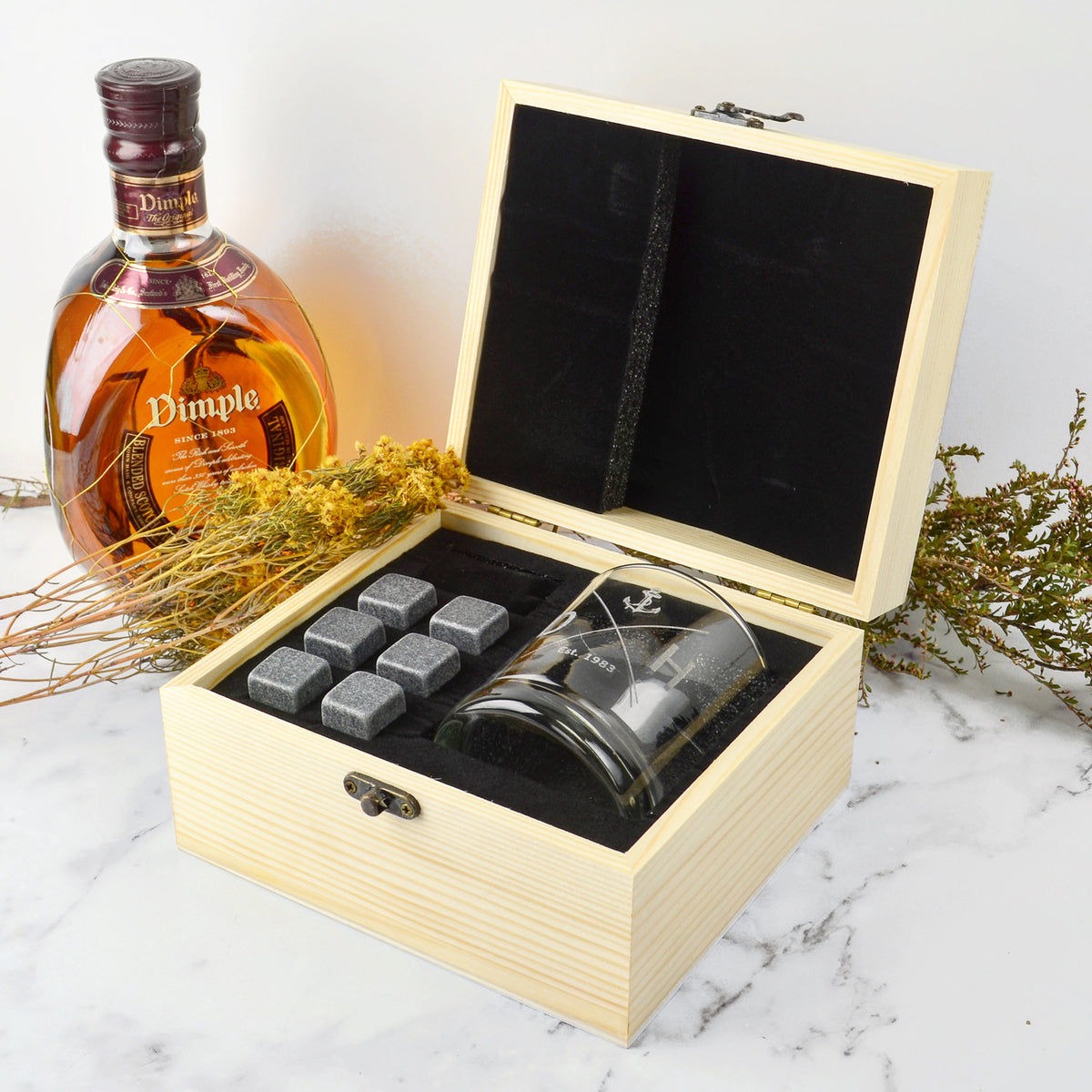 Engraved Wooden Gift Boxed Whiskey Glass Set | Personalised Favours