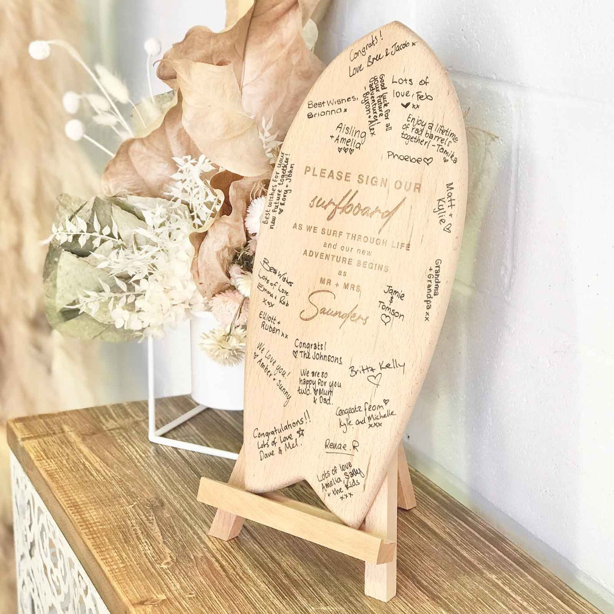 Personalised Wooden Surfboard Wedding Guest Book | Free Delivery