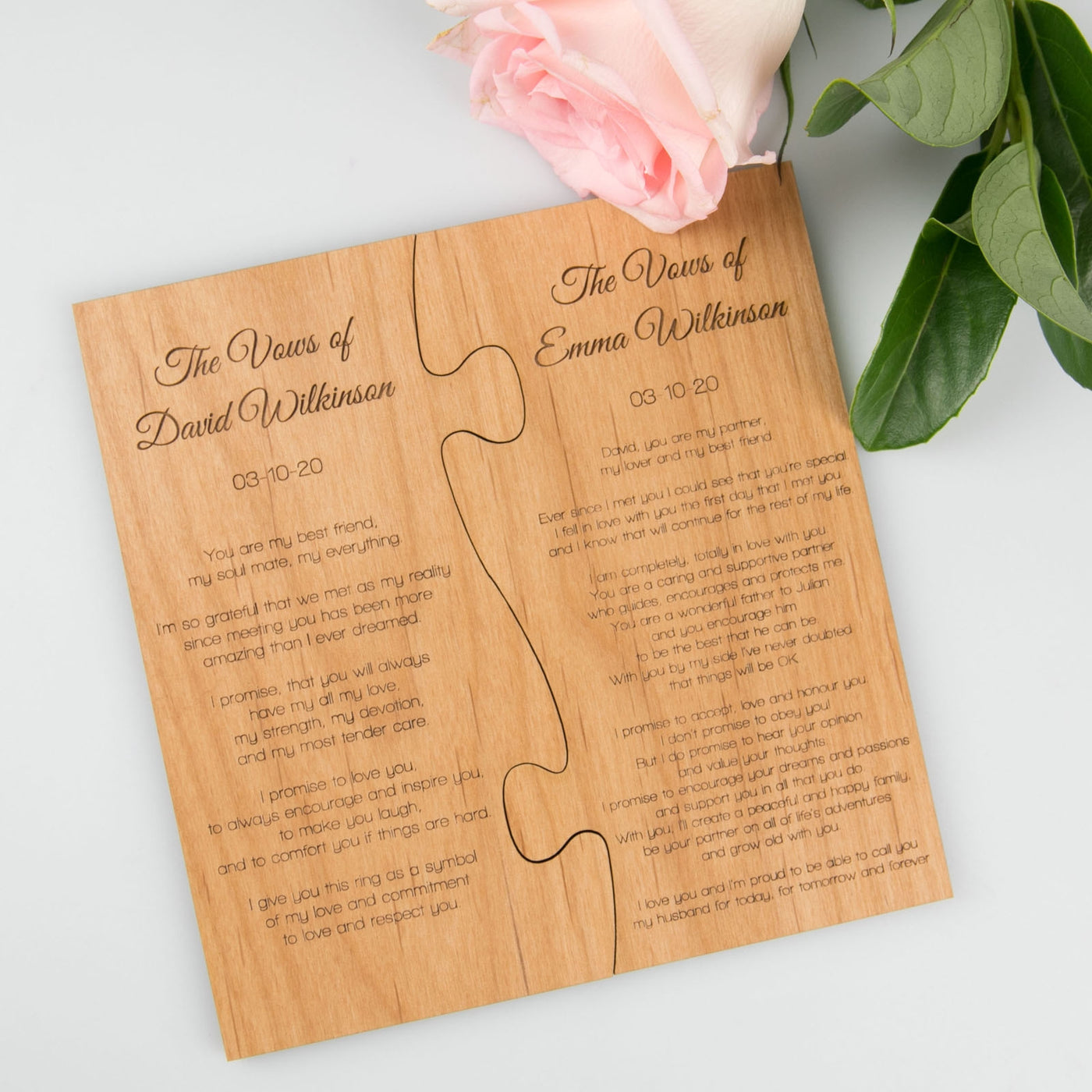 Engraved Wooden Puzzle Piece Wedding Vows | Personalised Favours
