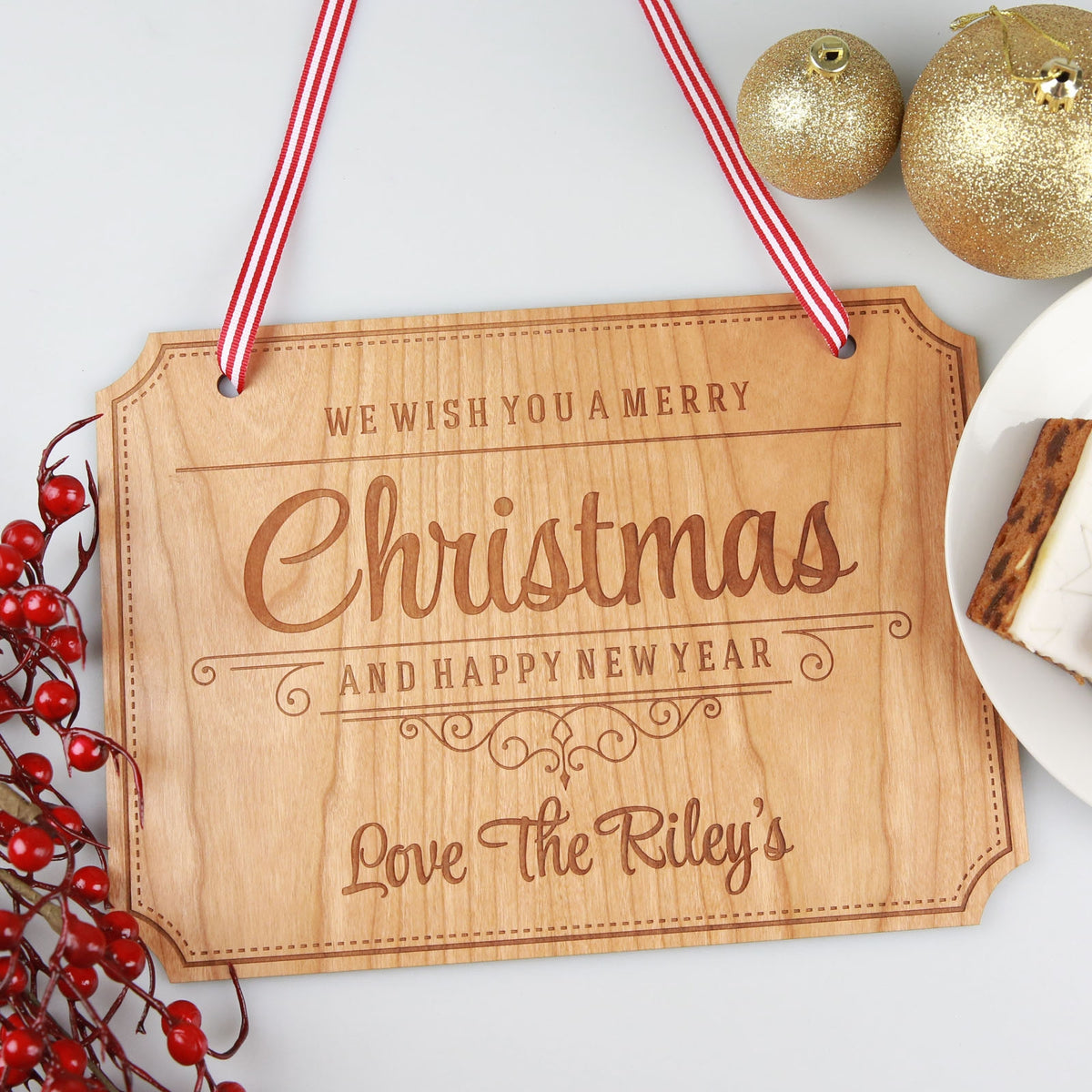 Engraved Wooden Merry Christmas House Door Sign | Personalised Favours ...